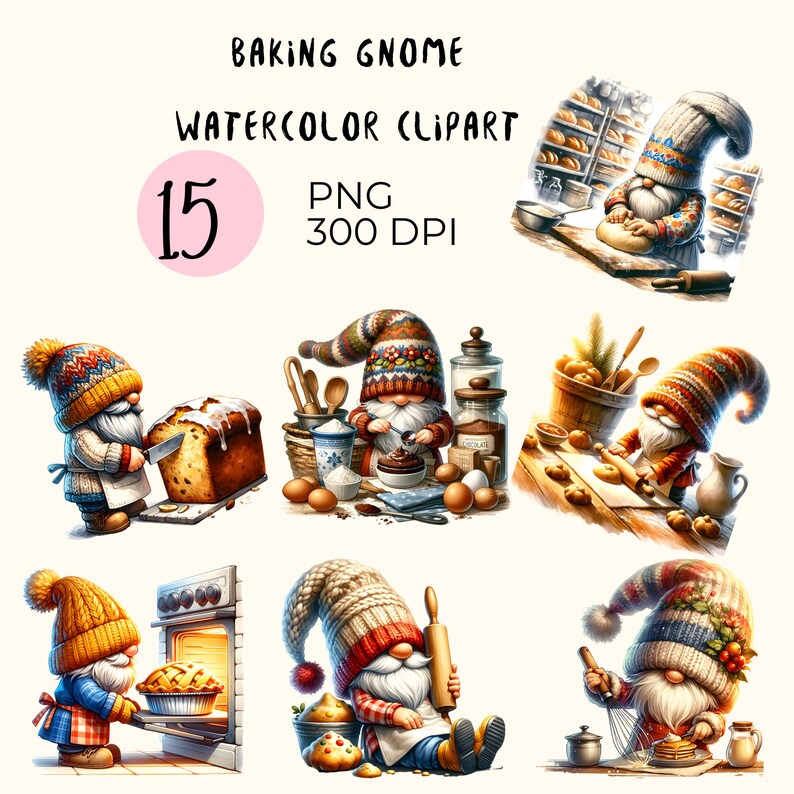 Baking Gnome Watercolor Clipart: 15 PNG Files (digital Download) - Etsy