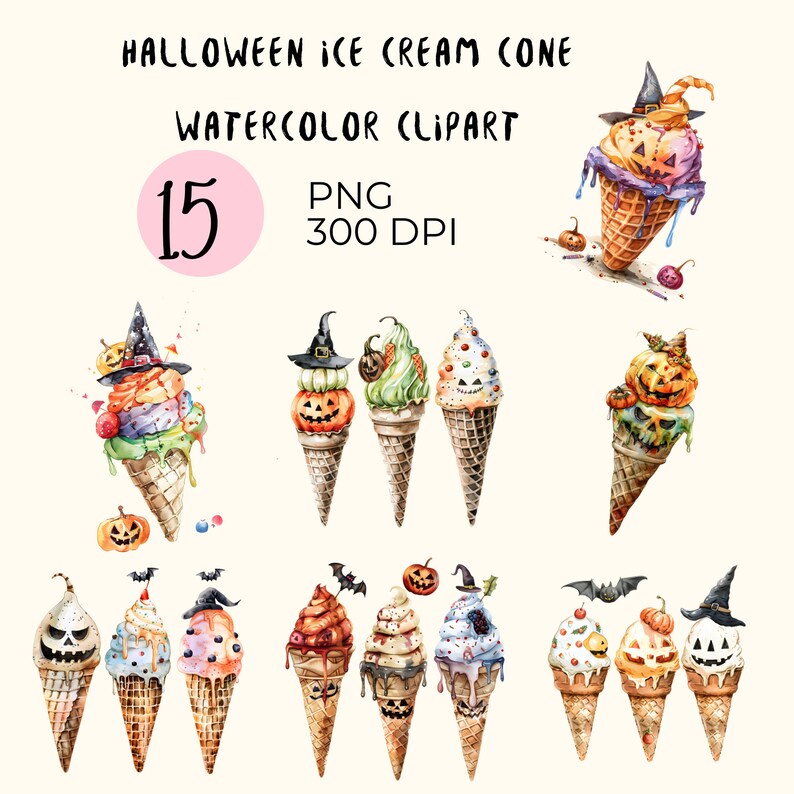 15 PNG Files : Ice Cream Cones Dressed up in Holiday Themes Halloween ...