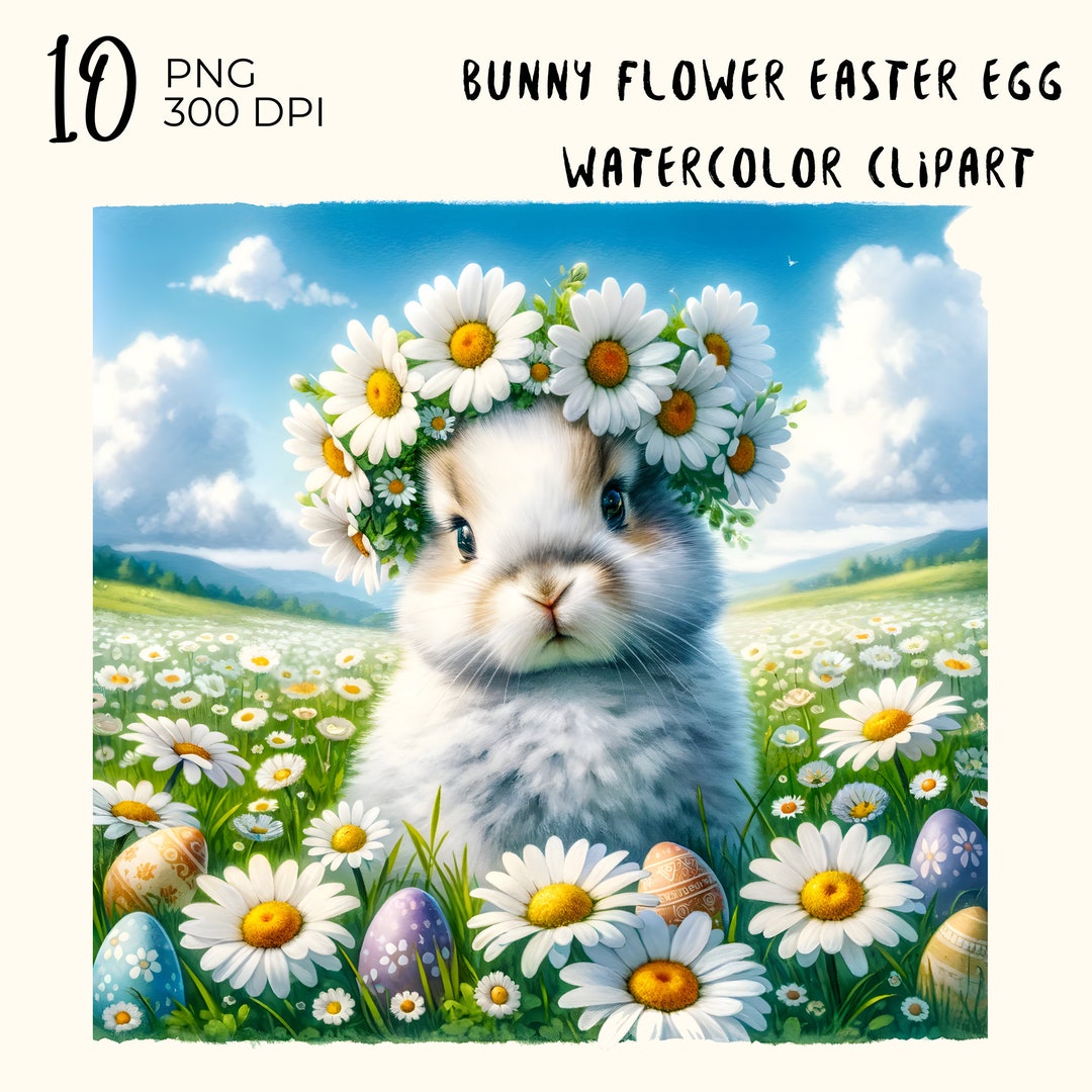 10 PNG Files : Bunny Flower Easter Egg Clipart, Watercolor Clipart Png ...