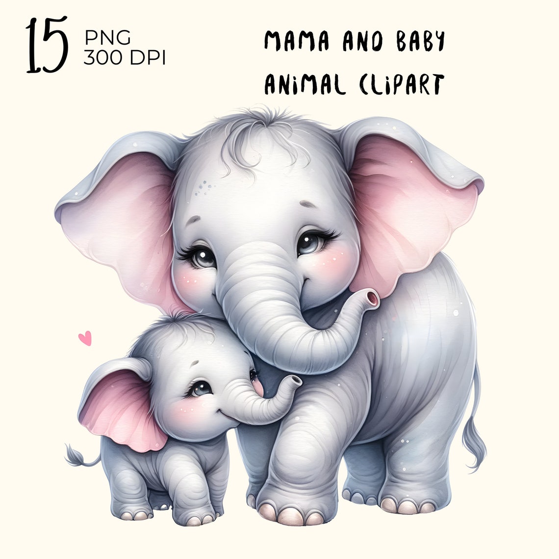 15 PNG Files : Mama and Baby Animal, Watercolor Cute Animal, Watercolor ...