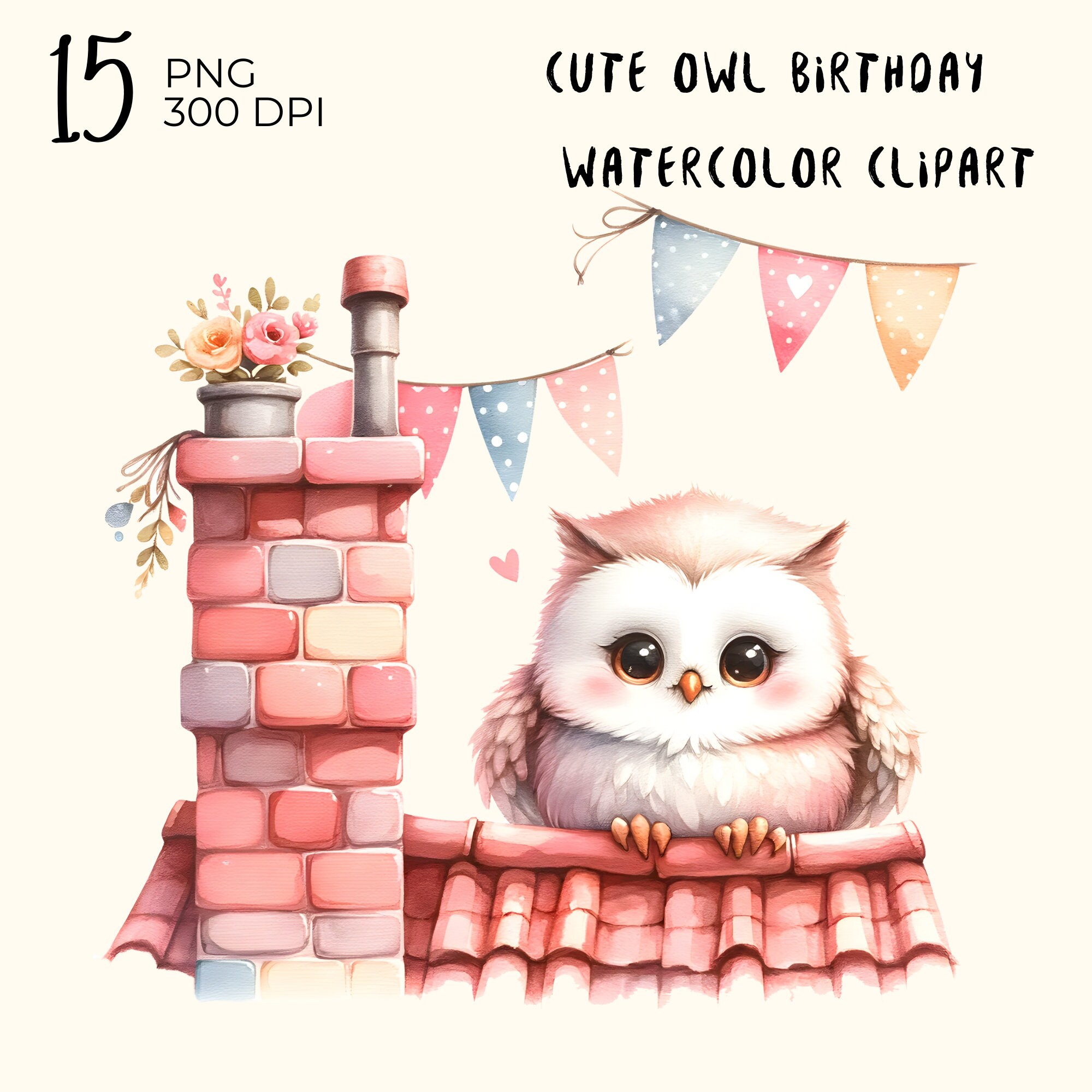 15 PNG Files : Cute Owl With a Birthday Banner, Watercolor Cute Owl ...