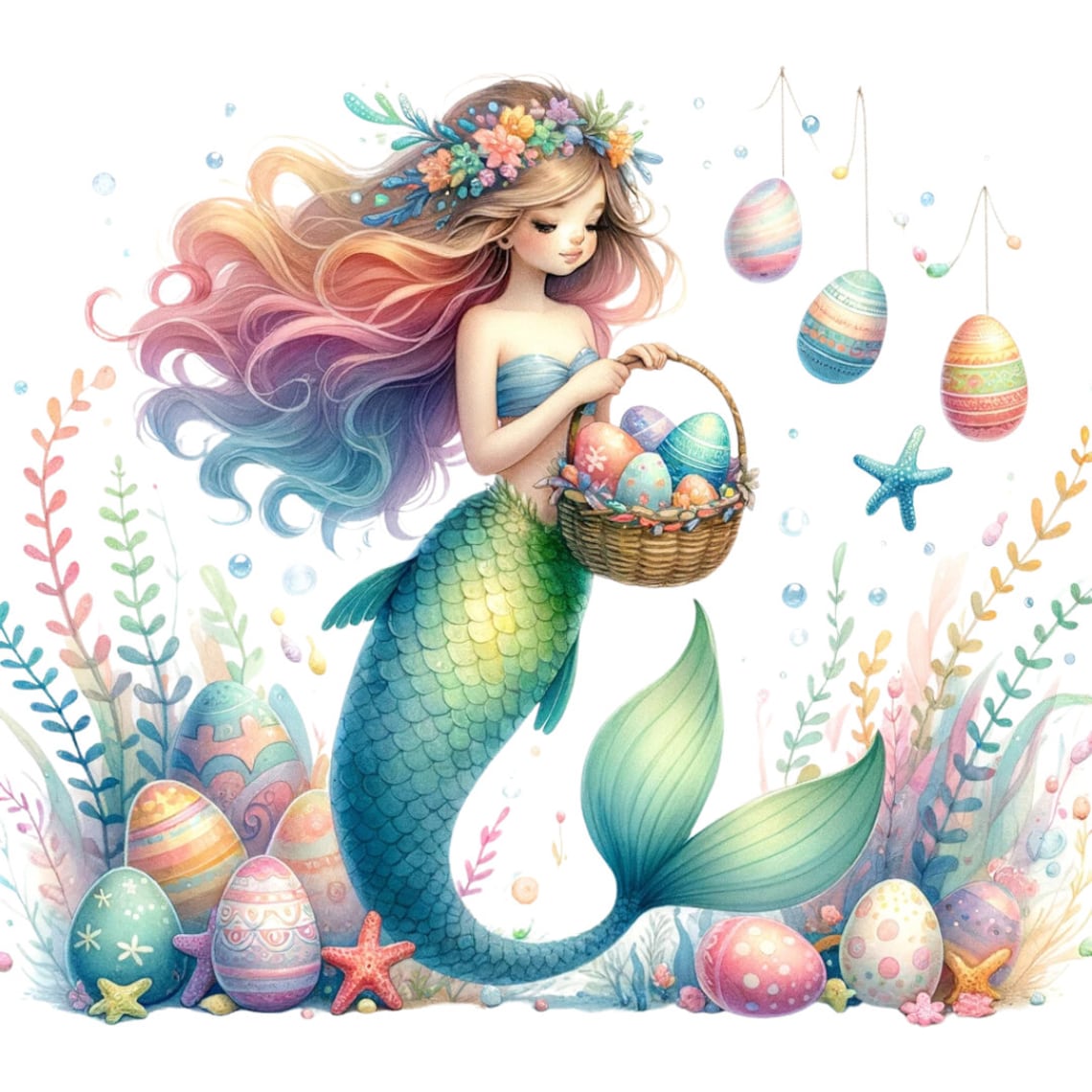 14 PNG Files Enchanted Easter Mermaid: Festive Sea Fantasy, Digital ...