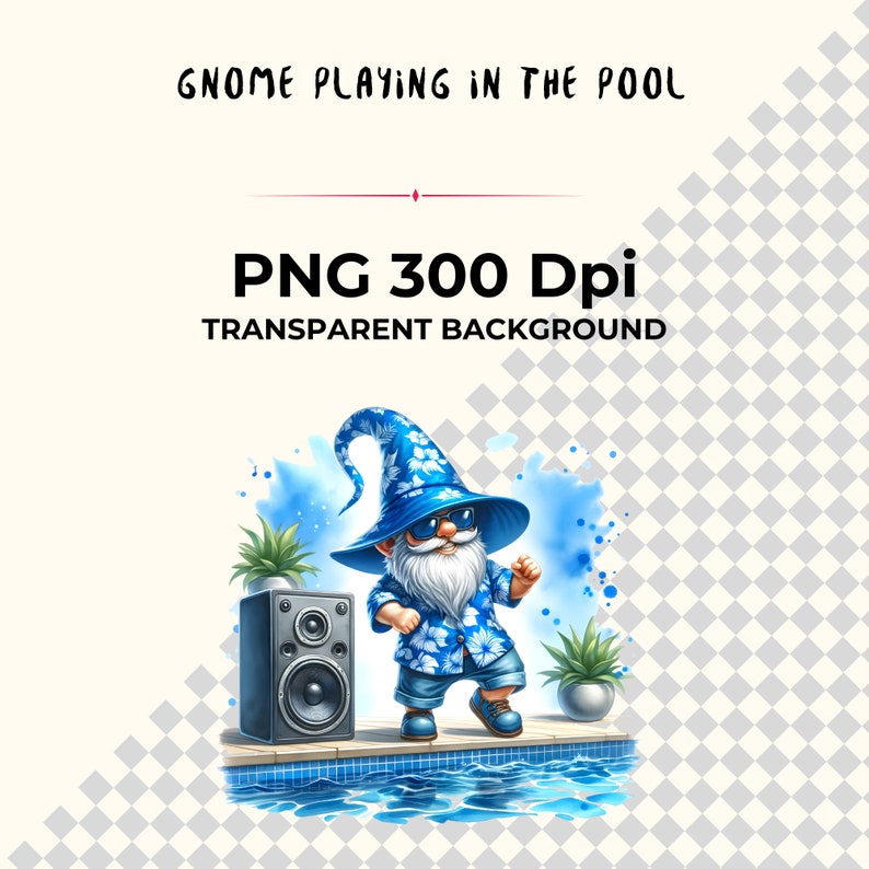 15 PNG Files : Gnome Playing in the Pool, Summer Gnome, Watercolor ...