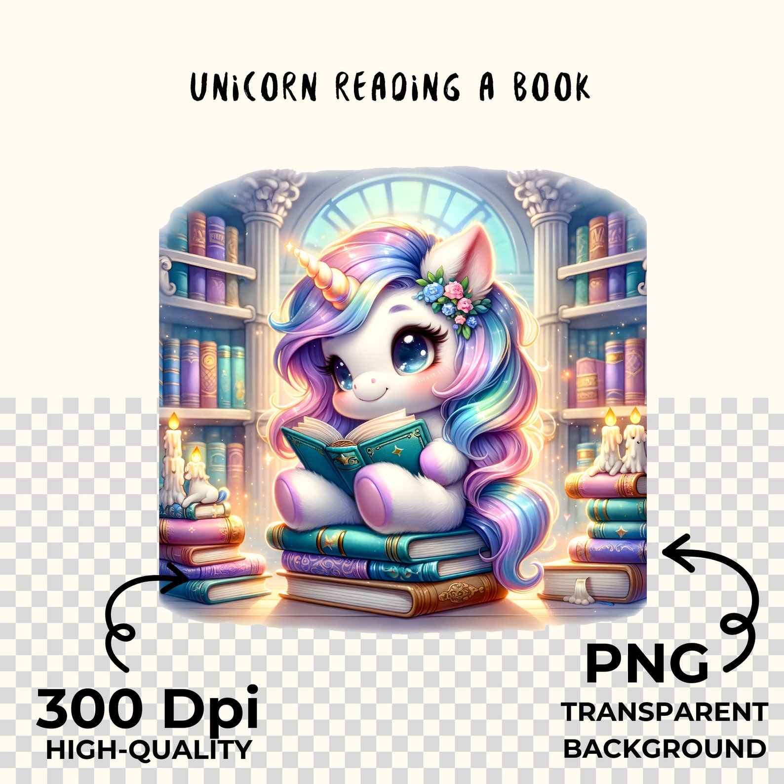 15 PNG Files : Unicorn Reading a Book, Unicorn Clipart, Cute Unicorn ...