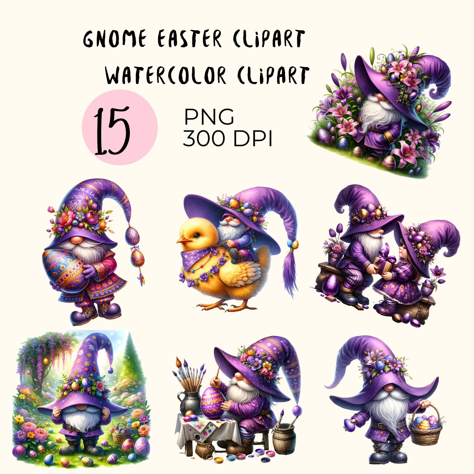 15 PNG Files : Gnome Easter Clipart, Watercolor Gnome Clipart, Gnome ...