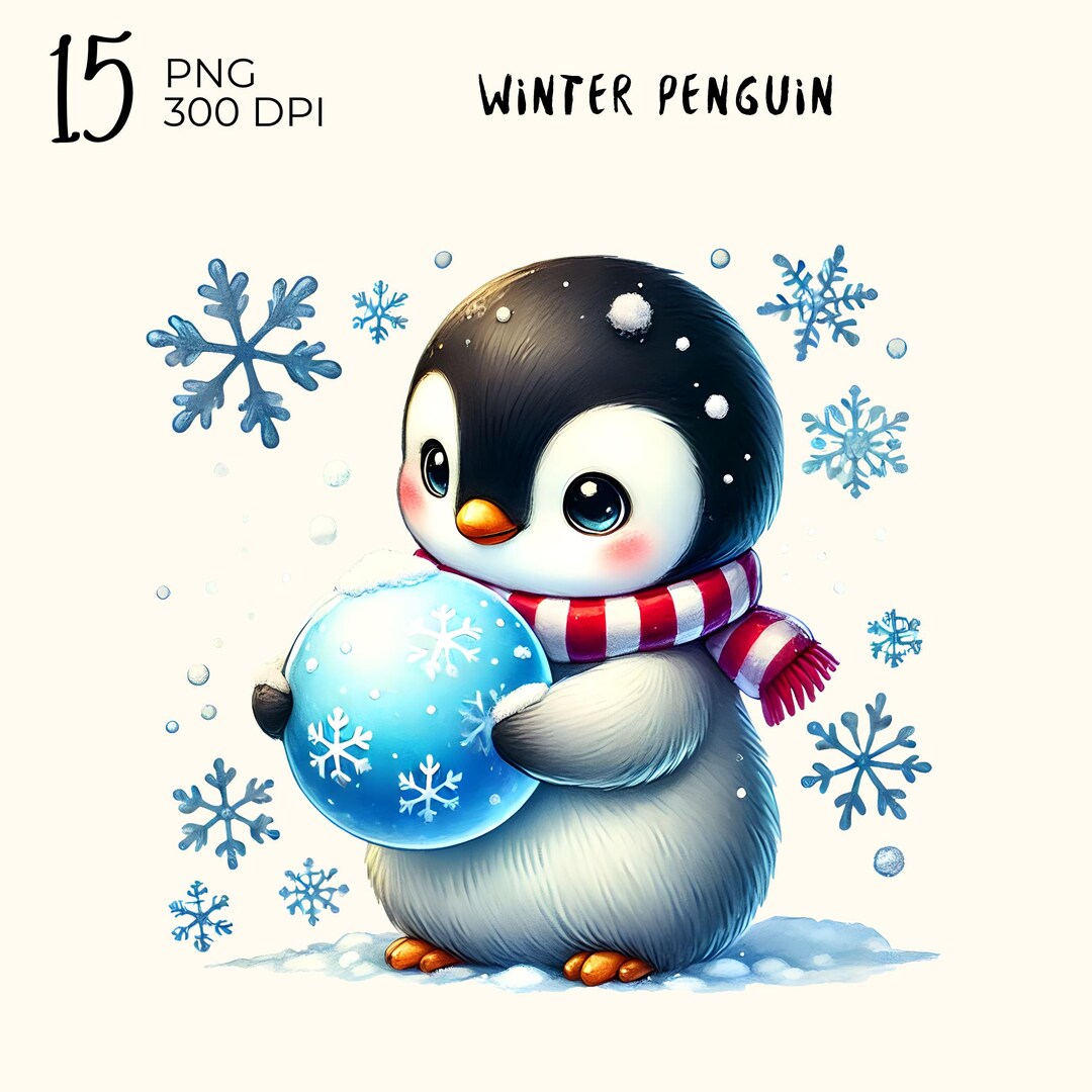 15 PNG : Winter Penguin, Cute Penguin Xmas, Winter Holiday Clipart ...