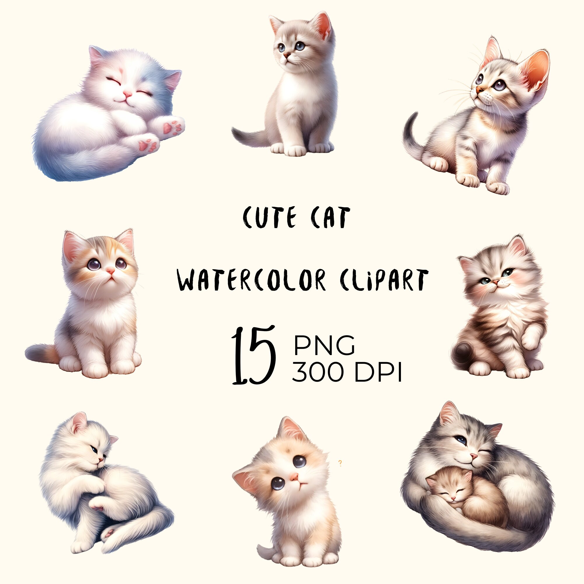 Watercolor Cute Cat Clipart PNG, Nursery Decor With Cute Animals, Cute ...
