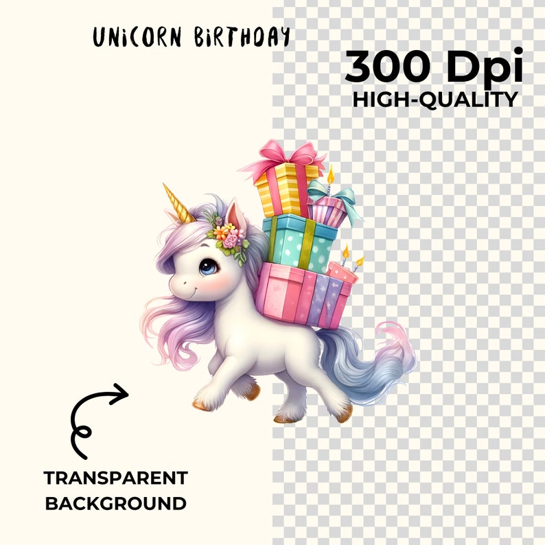 15 PNG Files : Unicorn Birthday Clipart, Cute Unicorn, Kawaii Unicorn ...