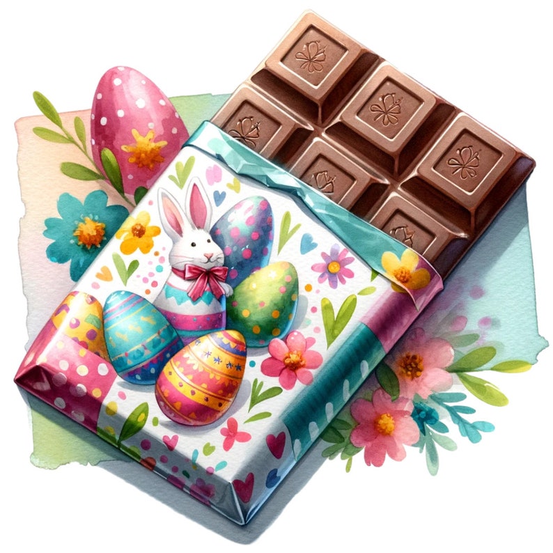 8 PNG Files : Easter Chocolate Clipart, Watercolor Easter Clipart ...
