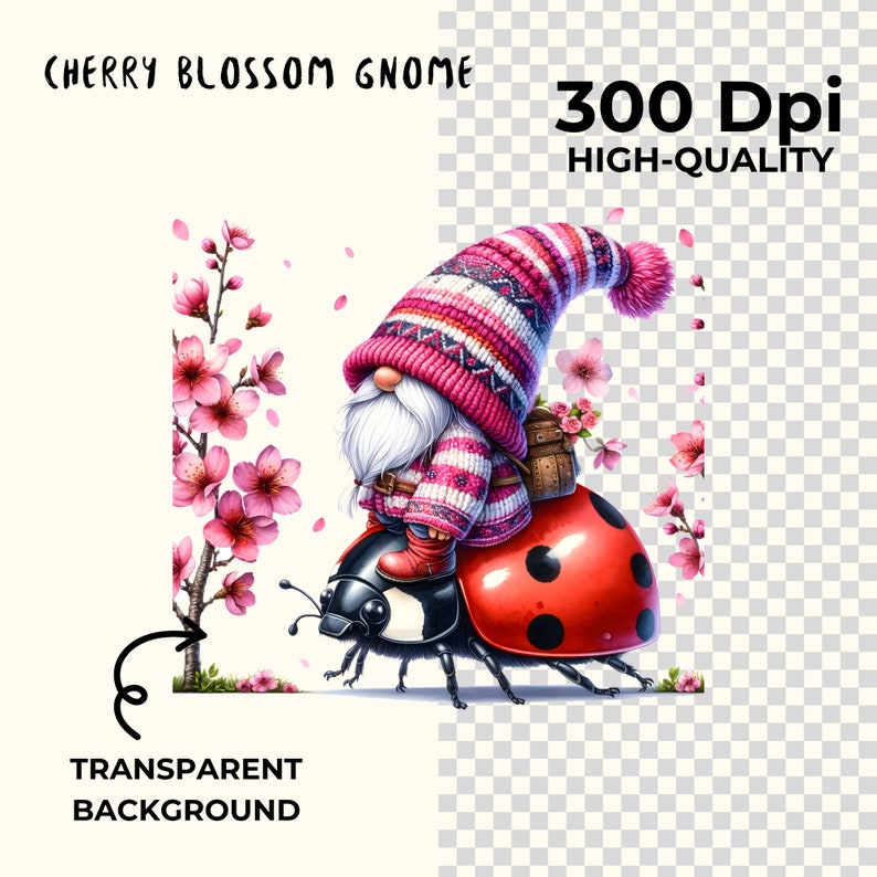 15 PNG Files : Cherry Blossom Gnome Clipart, Watercolor Gnome Png, Pink ...
