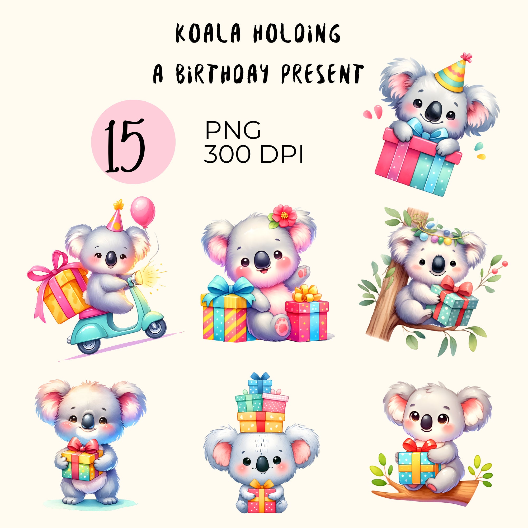 15 PNG Files : Koala Holding a Birthday Present, Koala Clipart ...