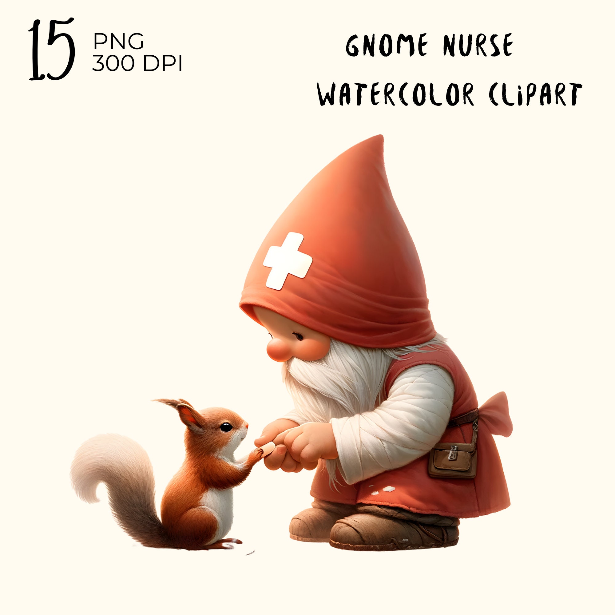 15 PNG Files : Gnome Nurse Clipart, Watercolor Gnome Clipart, Green ...