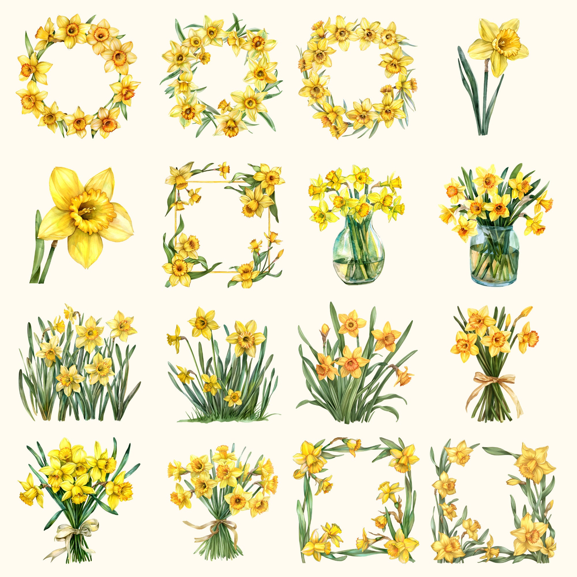24 PNG Files : Watercolor Daffodil Clipart PNG Bundle, Flowers Clipart ...