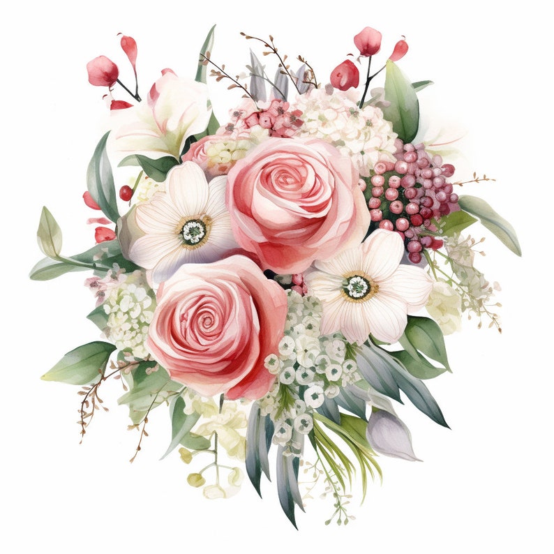 Wedding Flowers, Clipart, High Quality Jpgs, Digital Download, Card ...