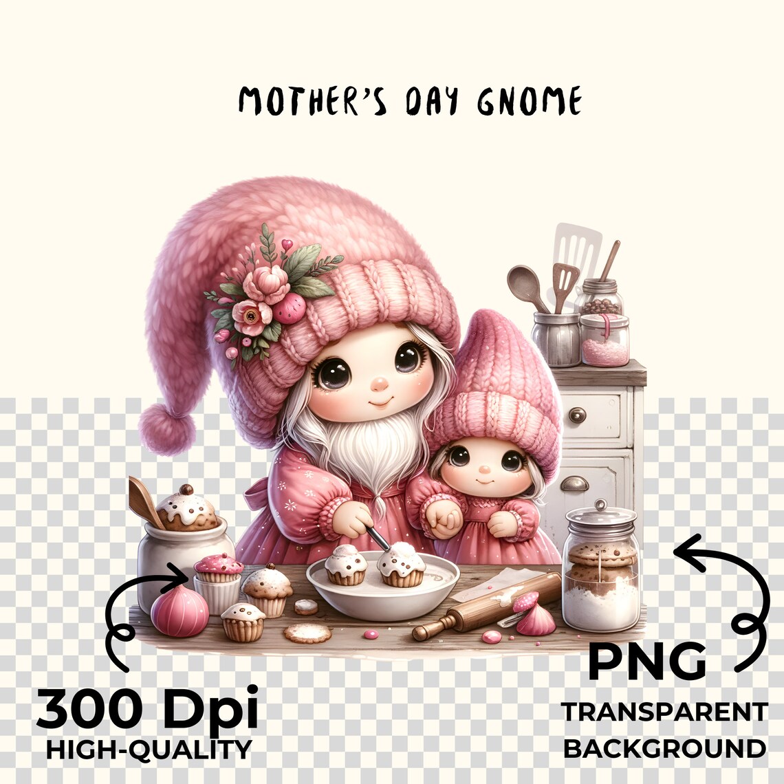15 PNG Files : Mother's Day Gnome Clipart, Watercolor Gnome Clipart ...