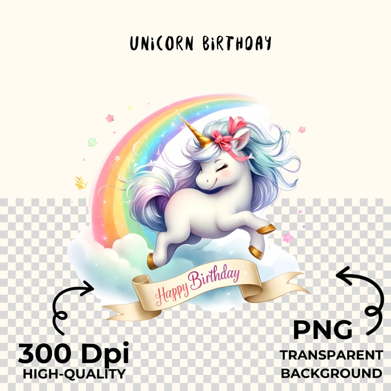 15 PNG Files : Unicorn Birthday Clipart, Cute Unicorn, Kawaii Unicorn ...