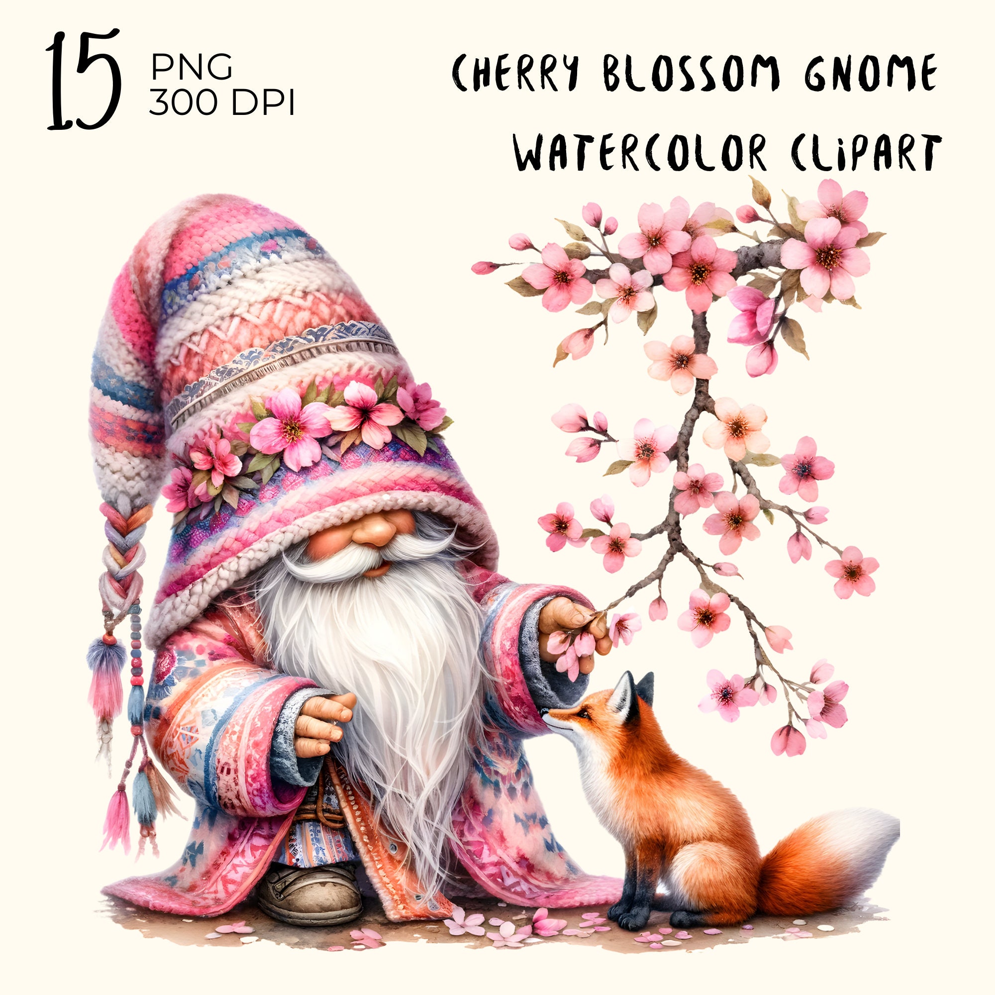 15 PNG Files : Cherry Blossom Gnome Clipart, Watercolor Gnome Png, Pink ...