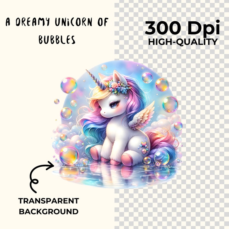 15 PNG Files : A Dreamy Unicorn Floating on a Bed of Pastel-colored ...