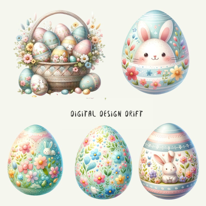10 PNG Files : Easter Ceramic Egg Clipart, Festive Floral Easter Egg ...