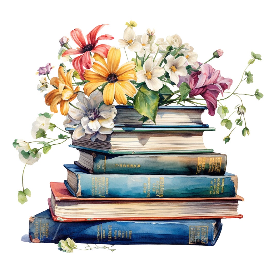 Floral Book Stack PNG: Flower Clipart, Shirt Sublimation (digital ...