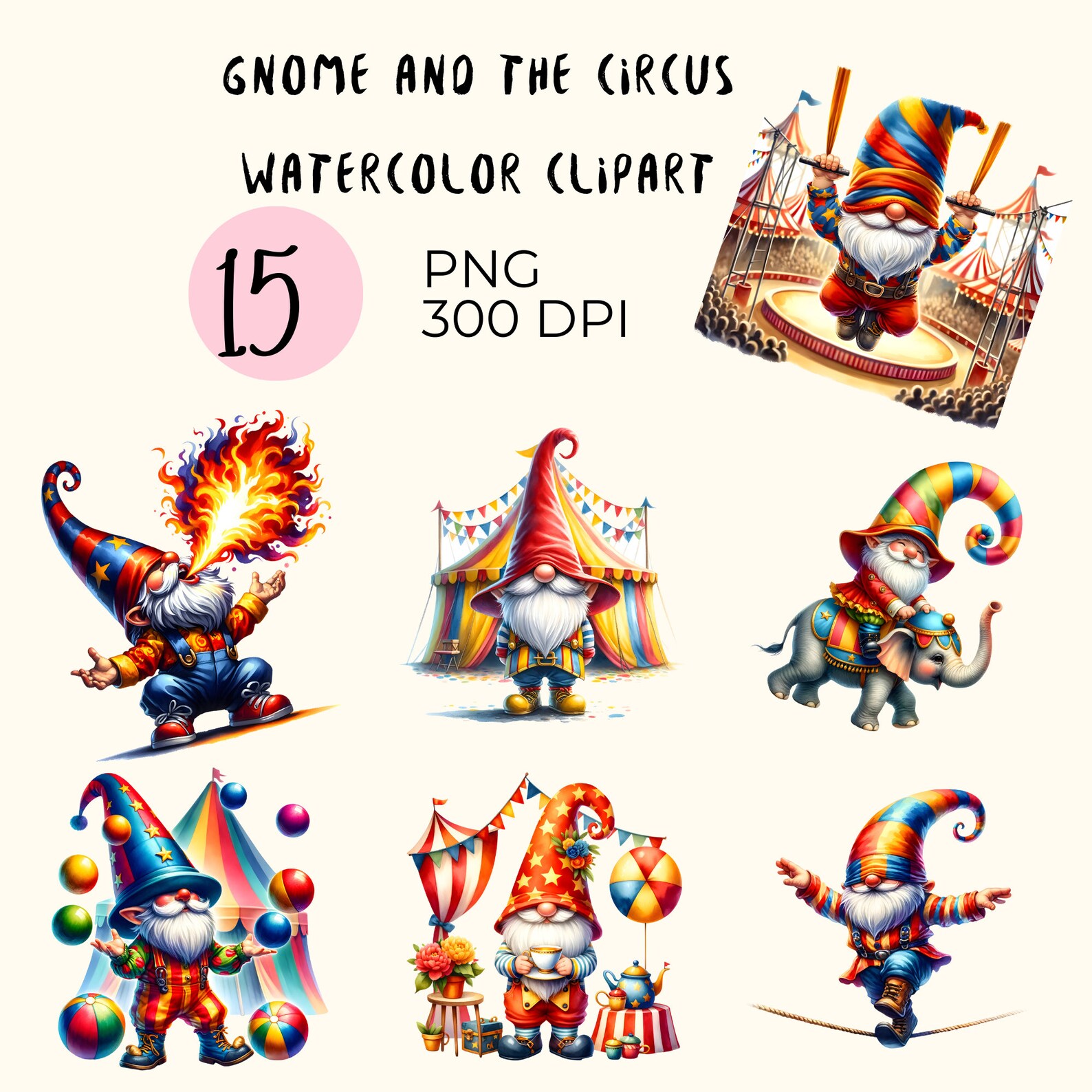Circus Gnome Watercolor Clipart: 15 PNG Files (digital Download) - Etsy