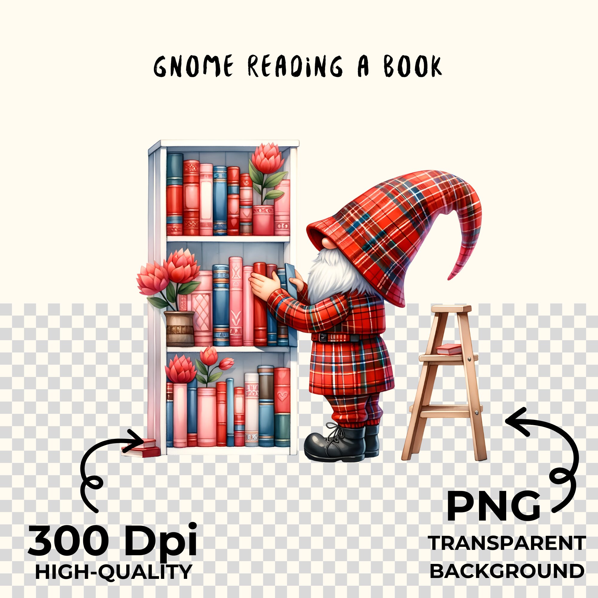 15 PNG Files : Gnome Reading a Book, Watercolor Gnome, Watercolor Gnome ...