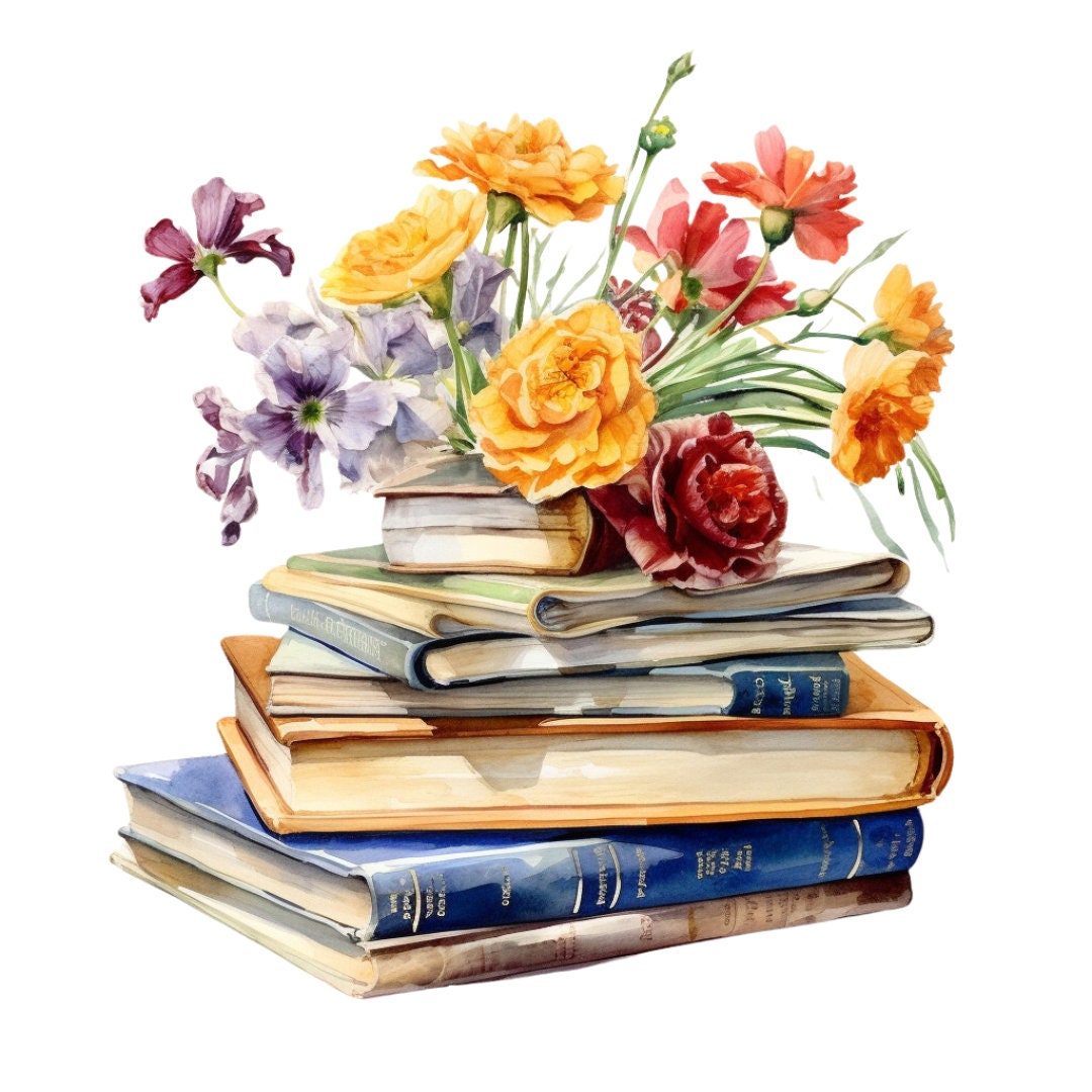 Floral Book Stack PNG: Flower Clipart, Shirt Sublimation (digital ...