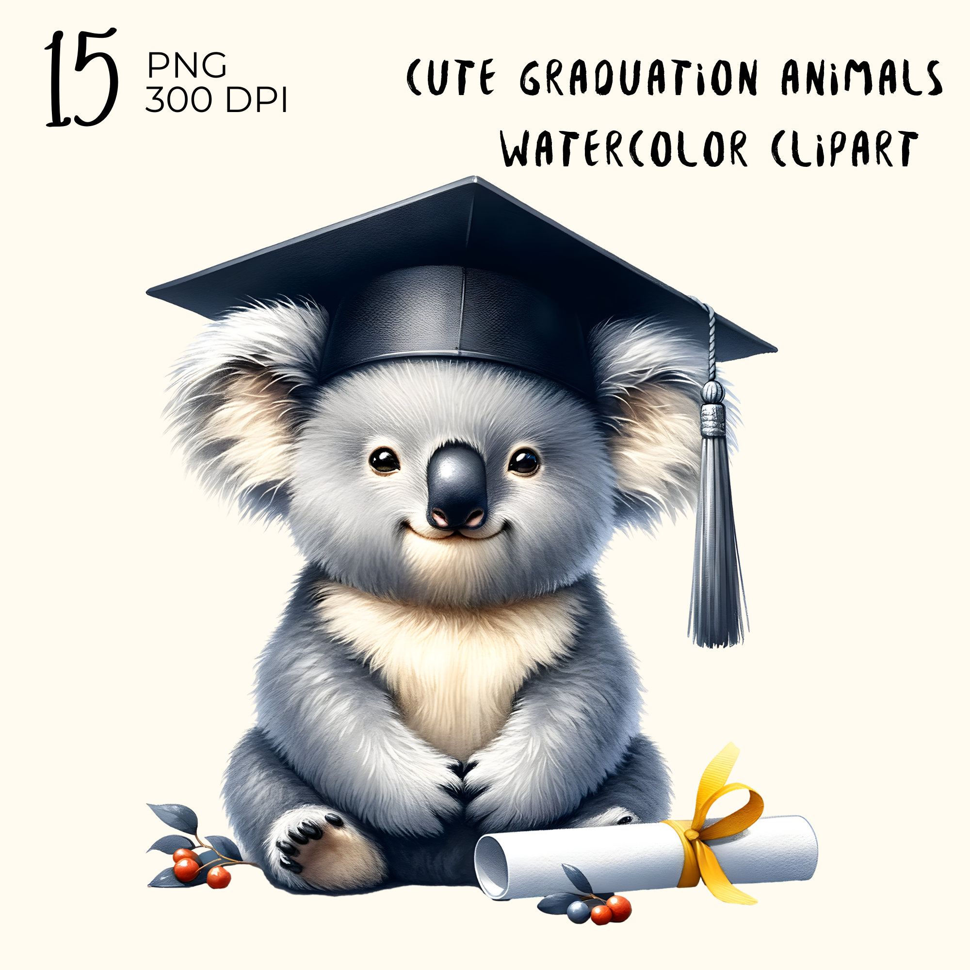 15 PNG Files : Cute Graduation Animals, Watercolor Cute Animal ...