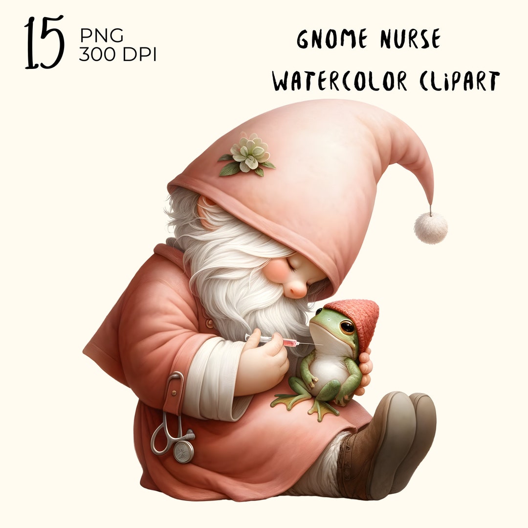 15 PNG Files : Gnome Nurse Clipart, Watercolor Gnome Clipart, Green ...