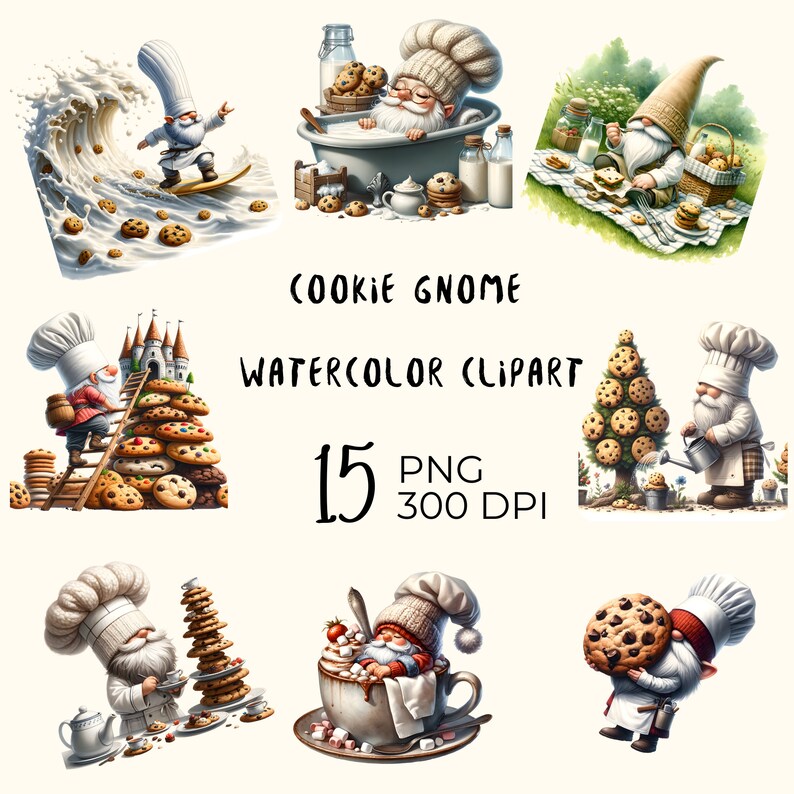 15 PNG Files : Cookie Gnome Clipart, Watercolor Gnome Png, Watercolor ...