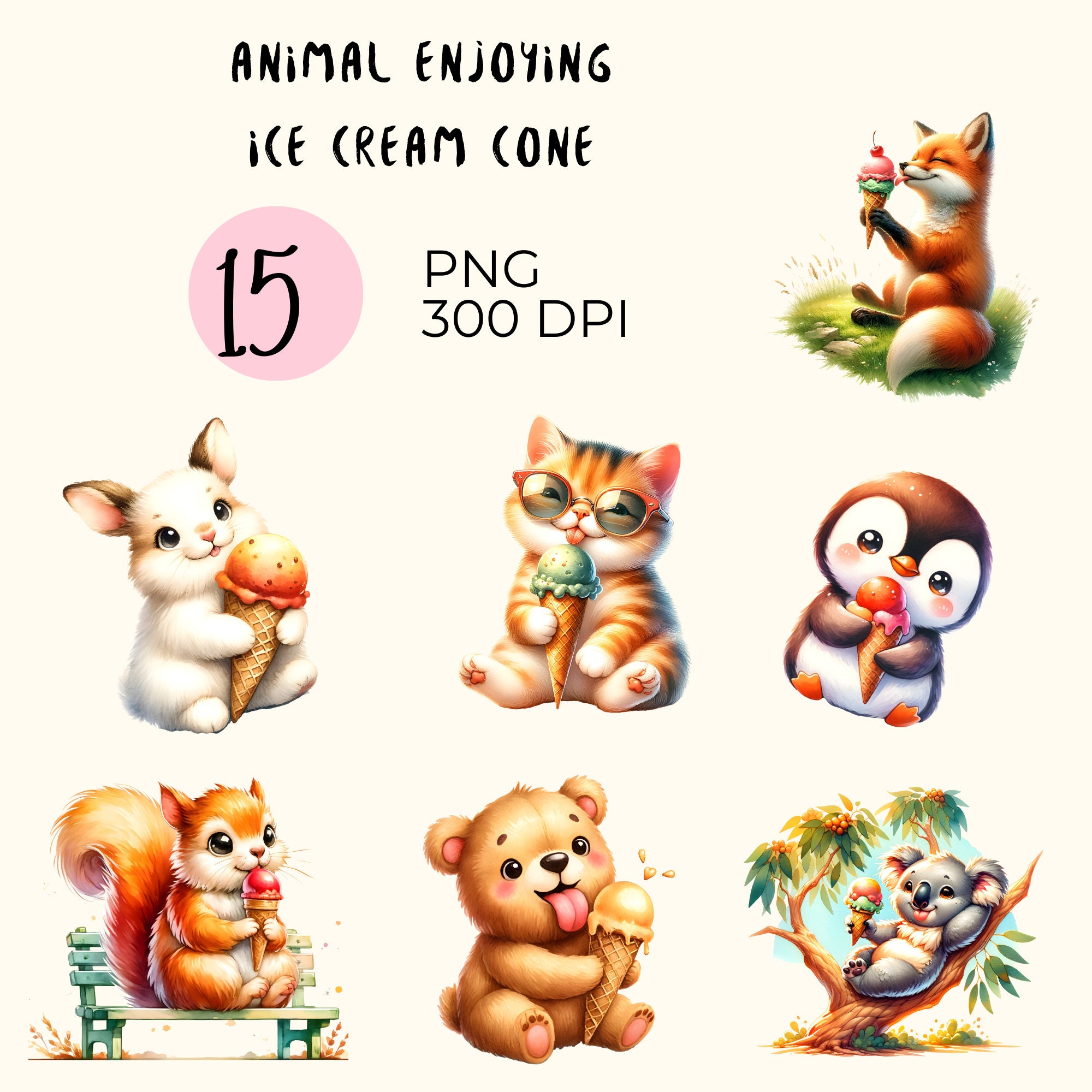 15 PNG Files : Animal Enjoying Ice Cream Cone, Summer Animal, Ice Cream ...