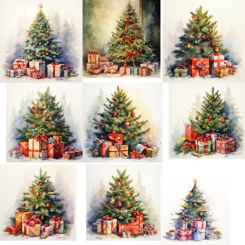 Set of Christmas Tree Clipart 16 High Quality Jpgs Merry - Etsy