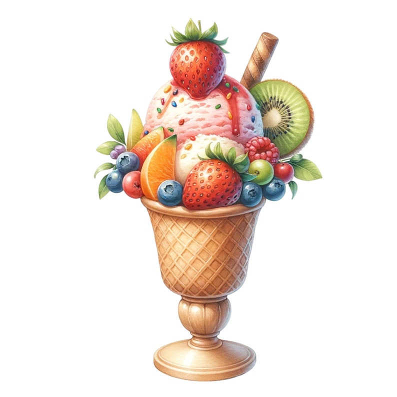 7 PNG File : Ice Cream and Fruit, Watercolor Desserts, Food Clipart ...