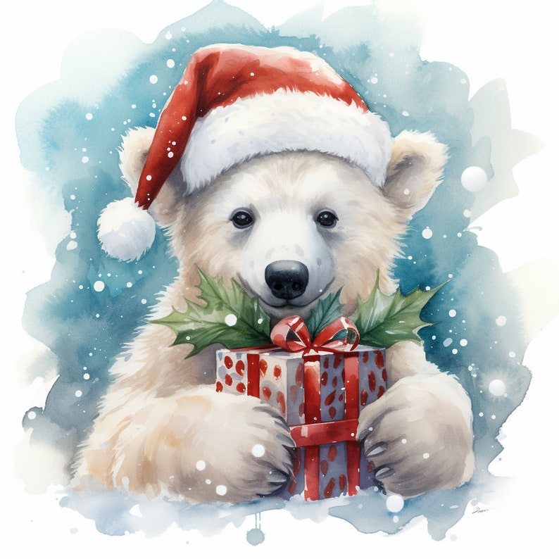 Set of Christmas Polar Bear Clipart 9 High Quality Jpgs, Merry ...