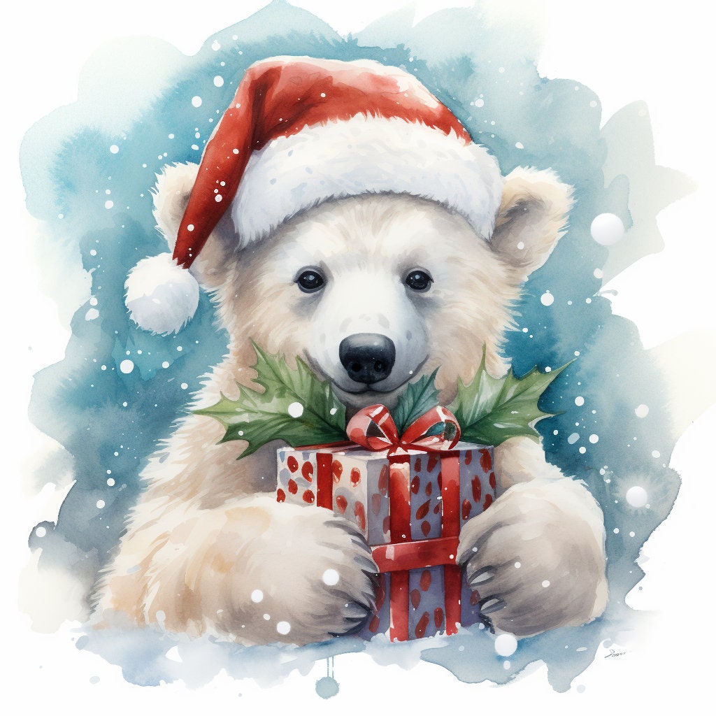 Set of Christmas Polar Bear Clipart 9 High Quality Jpgs, Merry ...