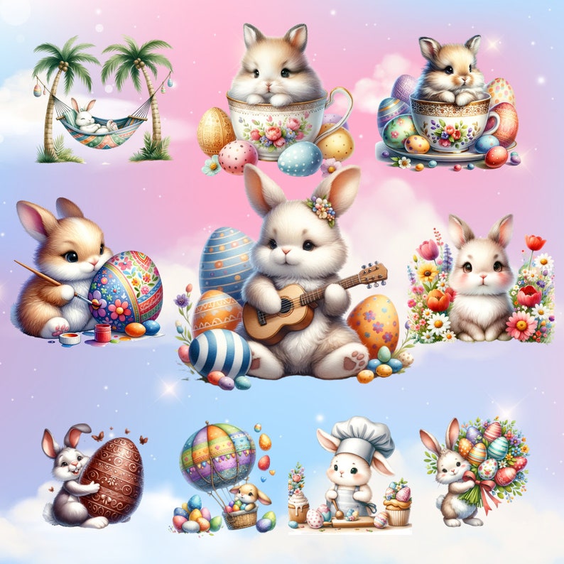 10 PNG Files : Watercolor Bunny Easter Png, Digital Download, Card ...
