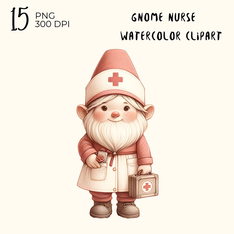 15 PNG Files : Gnome Nurse Clipart, Watercolor Gnome Clipart, Green ...
