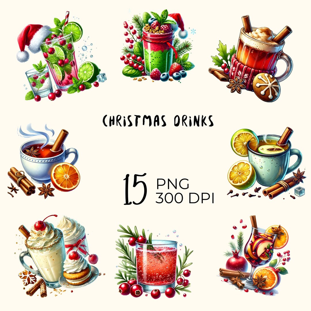 15 PNG : Christmas Drinks Png Clipart Bundle, Festive Food, Christmas ...