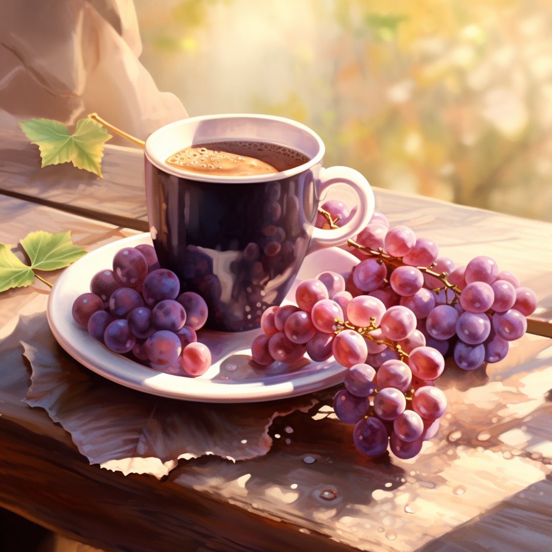 7 JPG File : Grapes and Coffee, Watercolor Grapes, Grapes Clipart ...