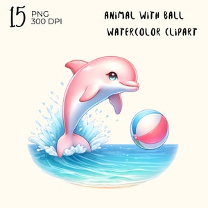 15 PNG Files : Animal With Ball, Watercolor Cute Animal, Watercolor Png ...