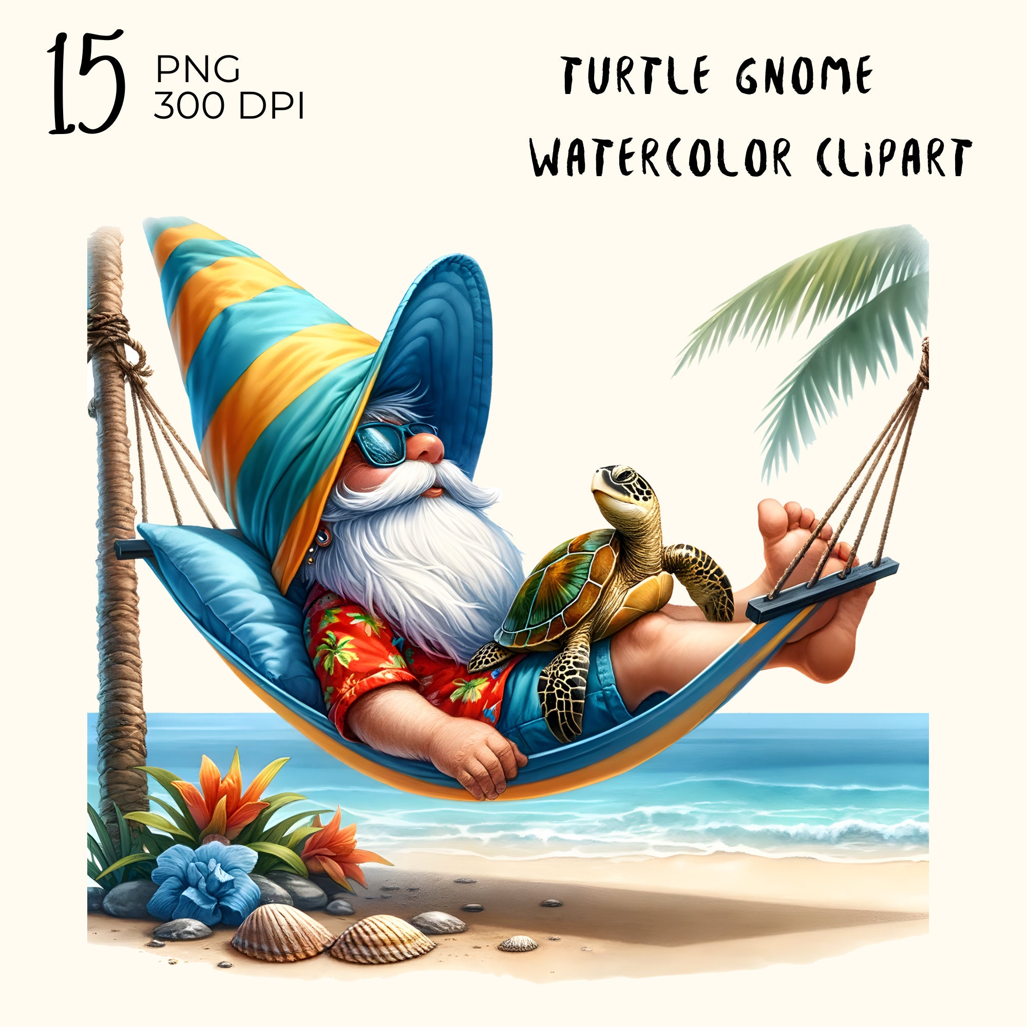 Turtle Gnome Watercolor PNG Clipart: Summer Gnomes (digital Download ...