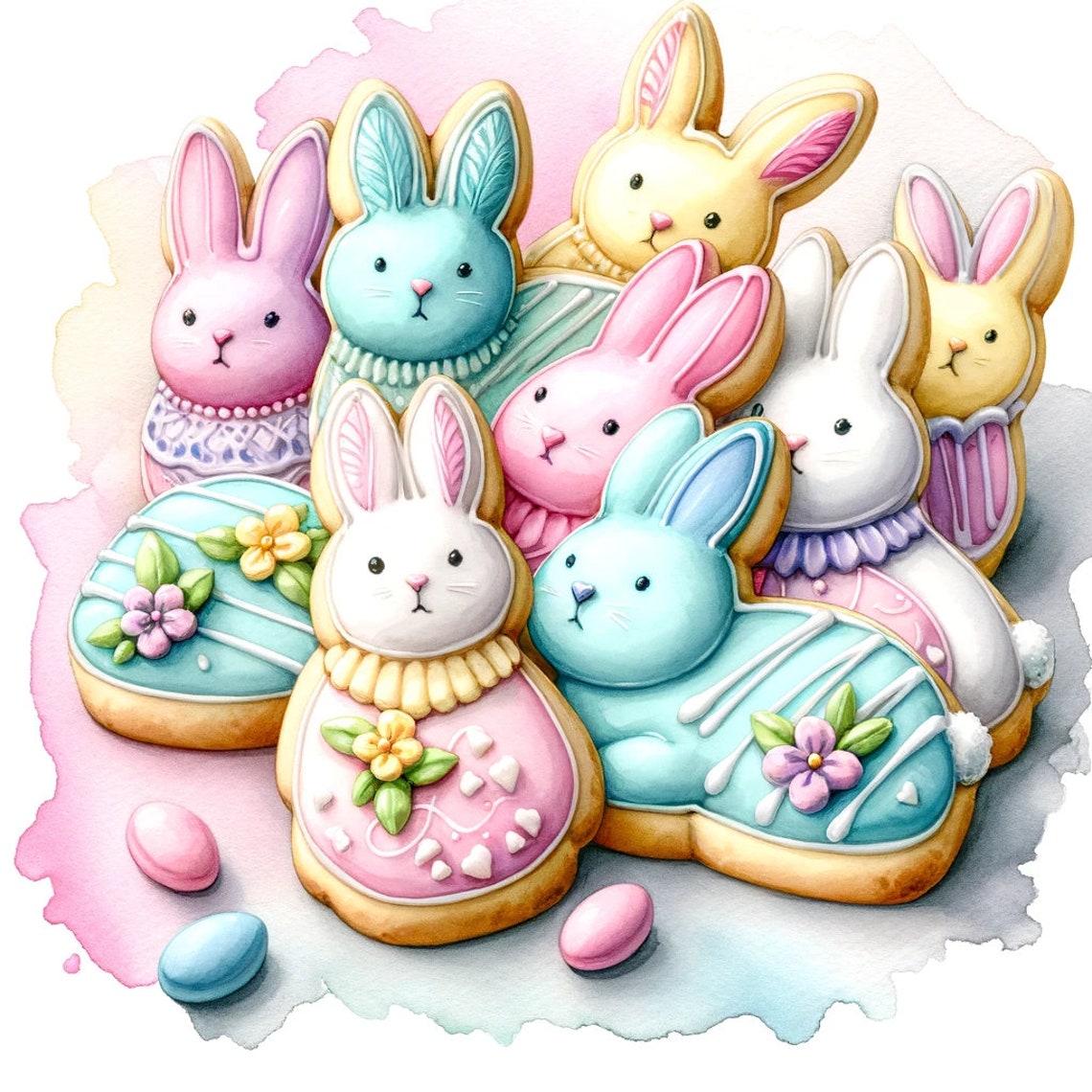10 JPEG Files : Watercolor Easter Biscuits Clipart, Digital Download ...