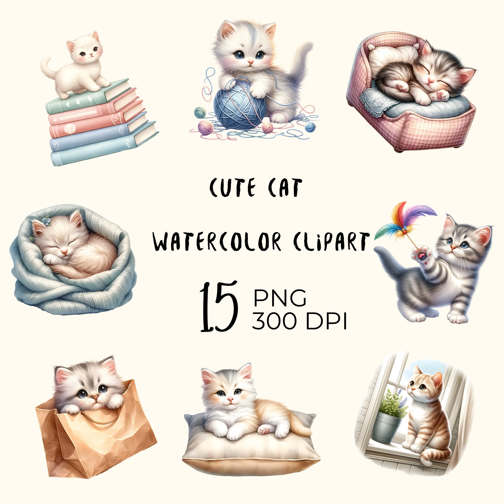 Watercolor Cute Cat Clipart PNG, Nursery Decor With Cute Animals, Cute ...