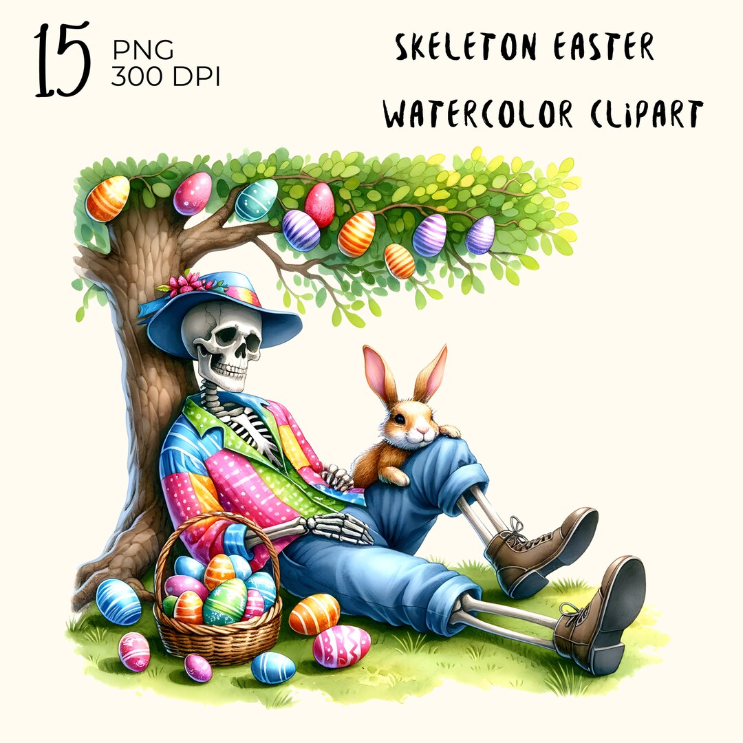 15 PNG Files : Skeleton Easter Png, Watercolor Skeleton Png, Watercolor ...