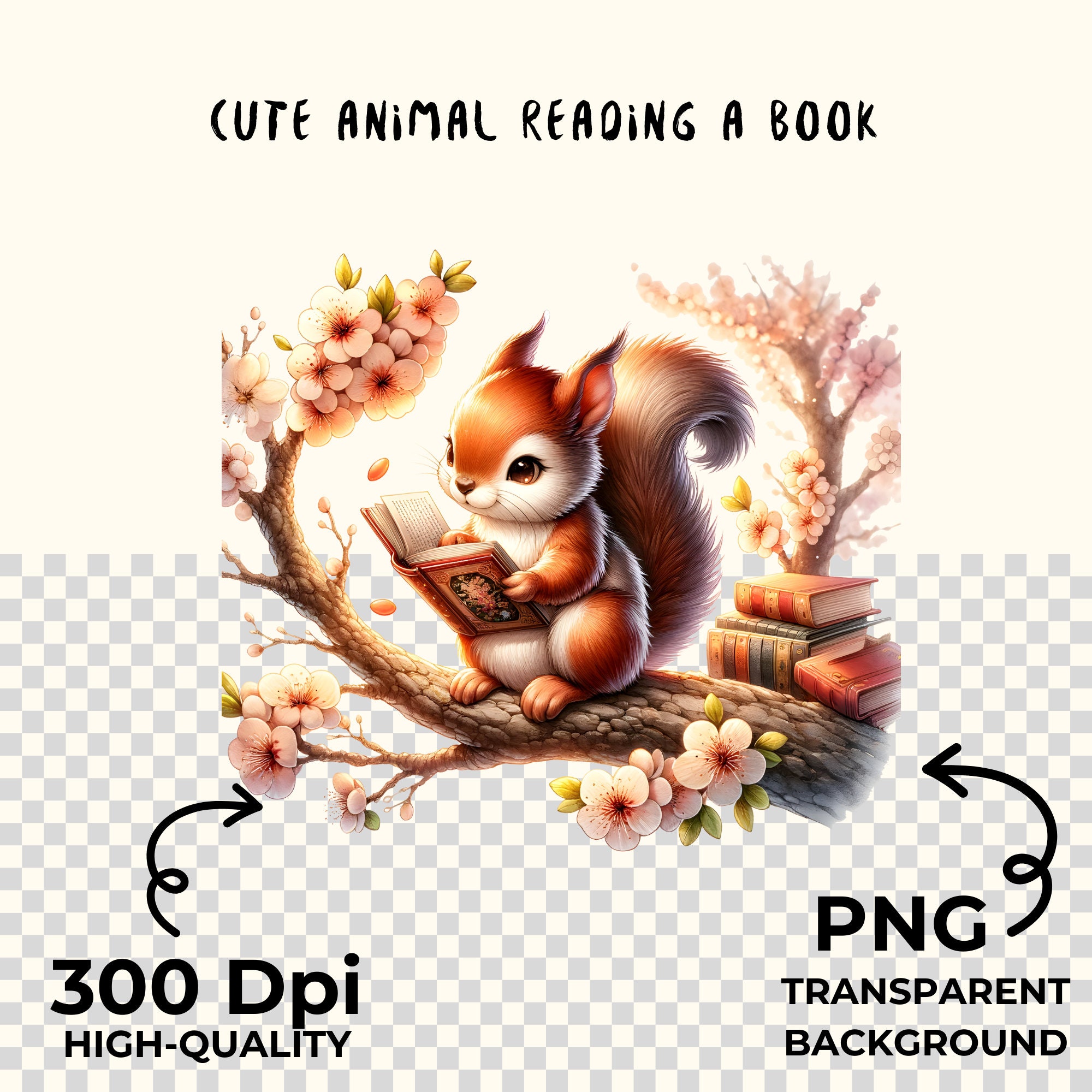 15 PNG Files : Cute Animal Reading a Book, Cute Summer Animal Clipart ...