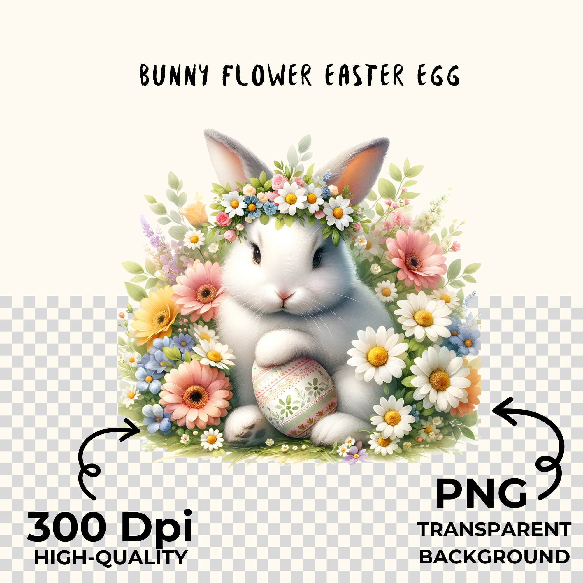 10 PNG Files : Bunny Flower Easter Egg Clipart, Watercolor Clipart Png ...