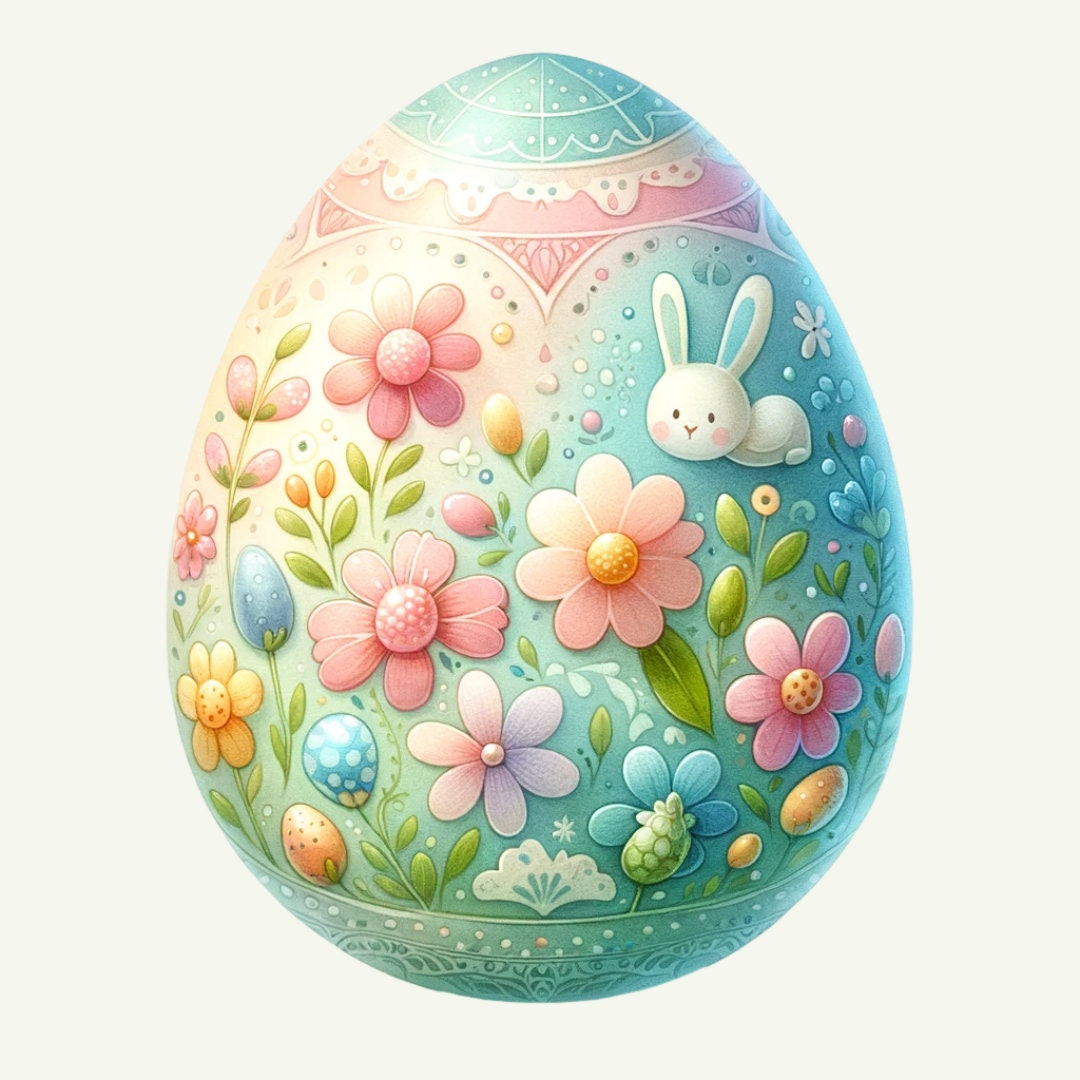 10 PNG Files : Easter Ceramic Egg Clipart, Festive Floral Easter Egg ...