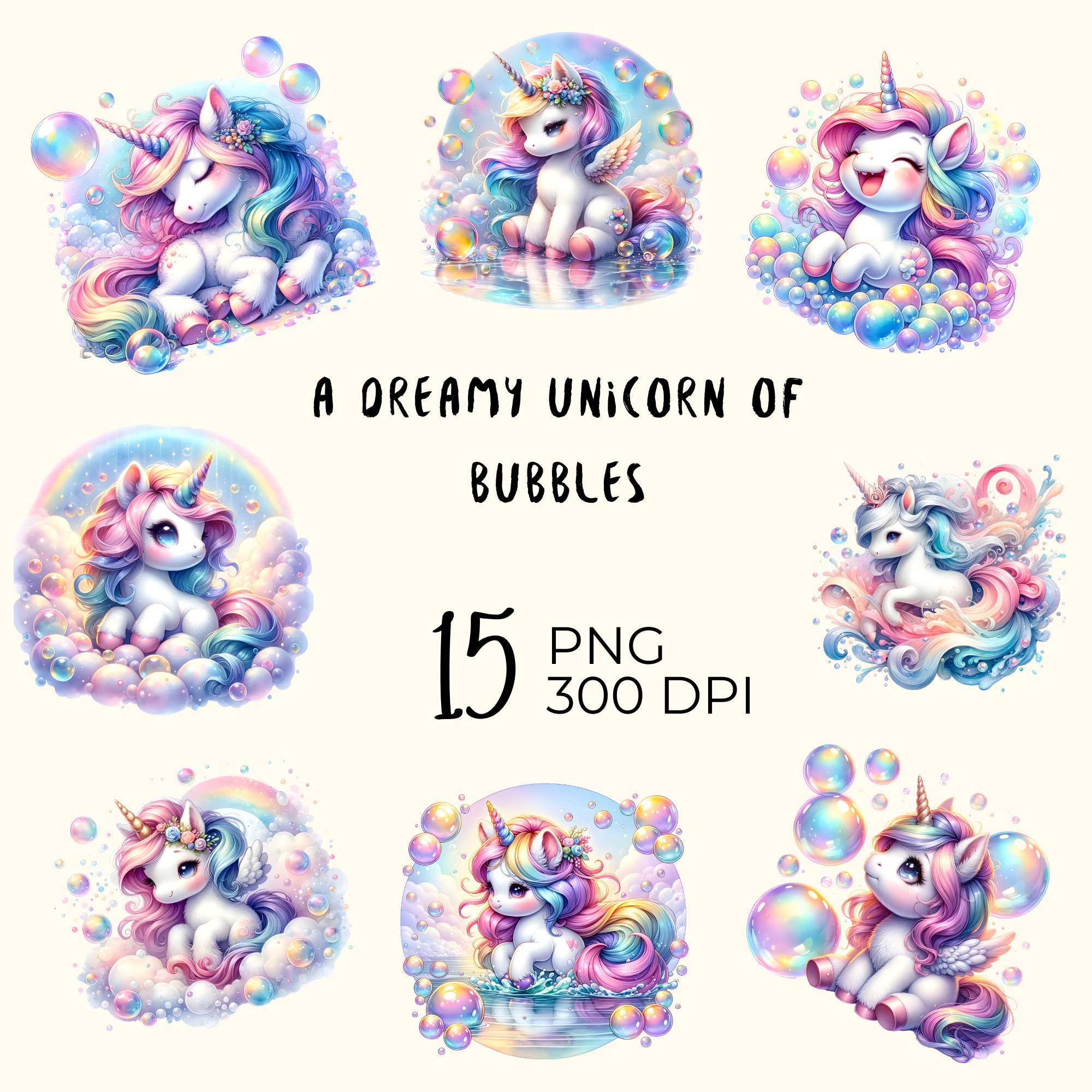 15 PNG Files : A Dreamy Unicorn Floating on a Bed of Pastel-colored ...