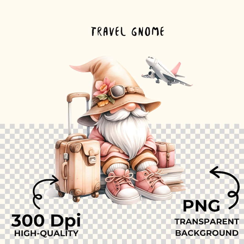 15 PNG Files : Travel Gnome, Tourist Gnome, Summer Gnome, Watercolor ...