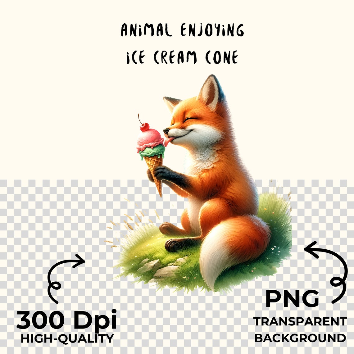 15 PNG Files : Animal Enjoying Ice Cream Cone, Summer Animal, Ice Cream ...